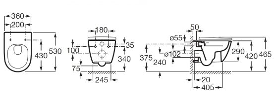 Miska WC Podwieszana Ona Rimless Vortex 53 cm Biały Połysk A34668C000 Roca
