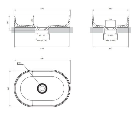 Umywalka Nablatowa Ovo Ash Grey Mat 55x36 OVOUNAG Omnires